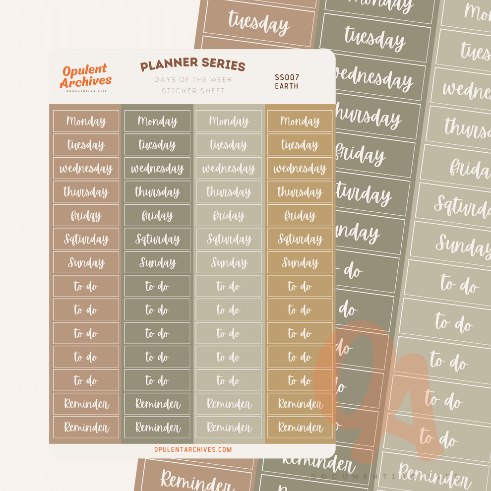 Days of the Week Sticker Sheets - Opulent Archives – Bubblegumfringe