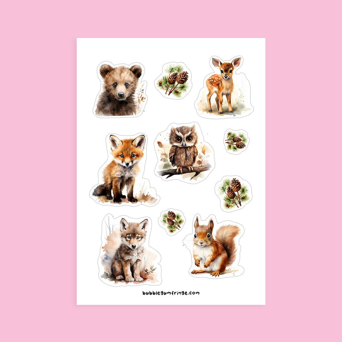 Woodland creatures sticker sheet - 01 – Bubblegumfringe