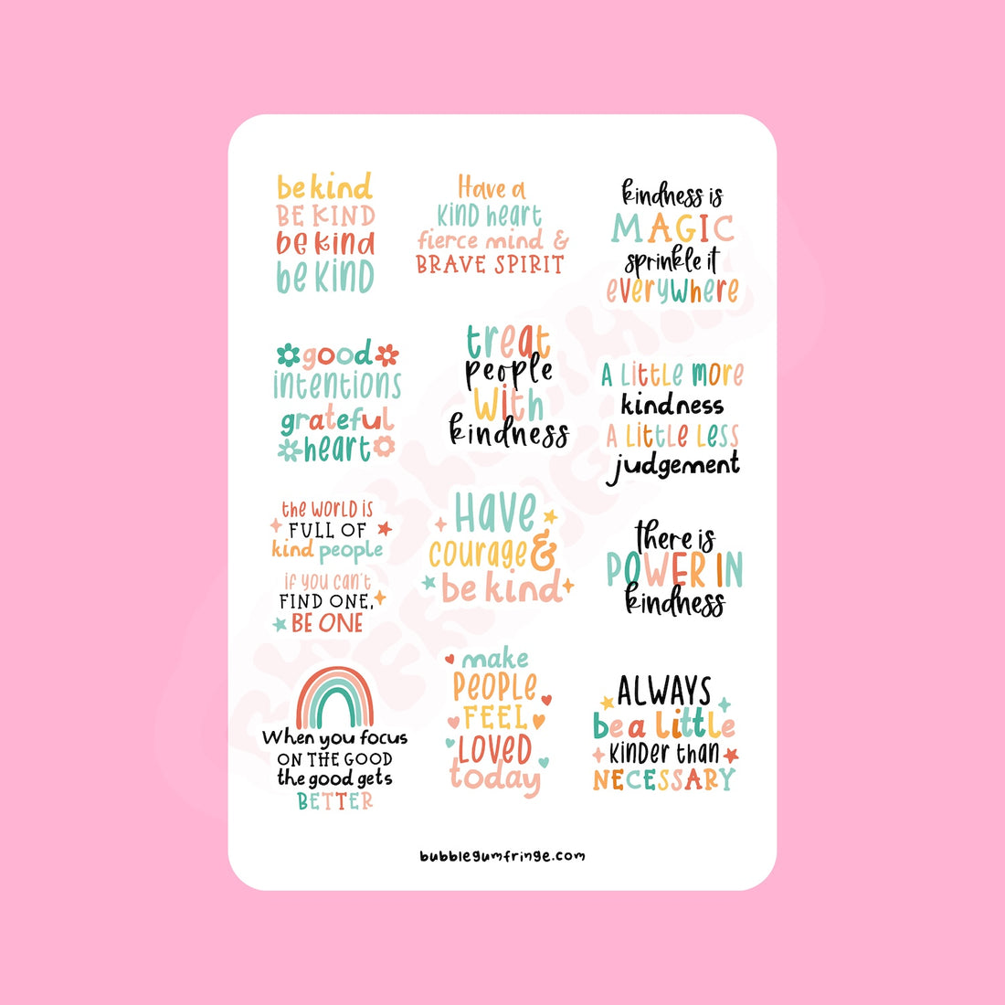 Kindness sticker sheet – Bubblegumfringe